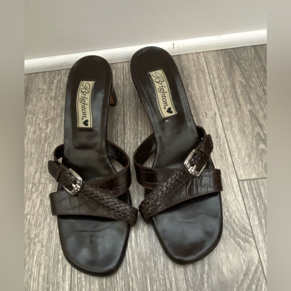 Brighton | Shoes | Brighton Dark Brown Leather Sandals Semi Square Toes ...